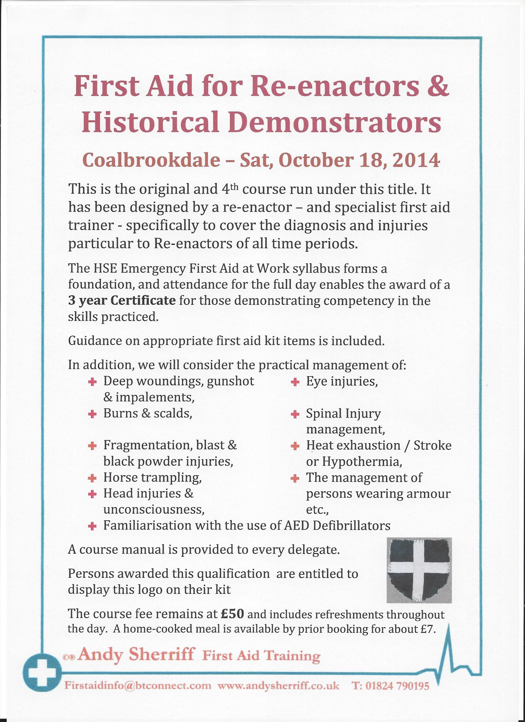 Historical and Re-enactors First Aid Courses